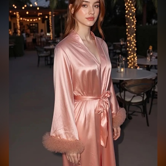 Boutique | Intimates & Sleepwear | 246 Elegant Pink Satin Robe With ...